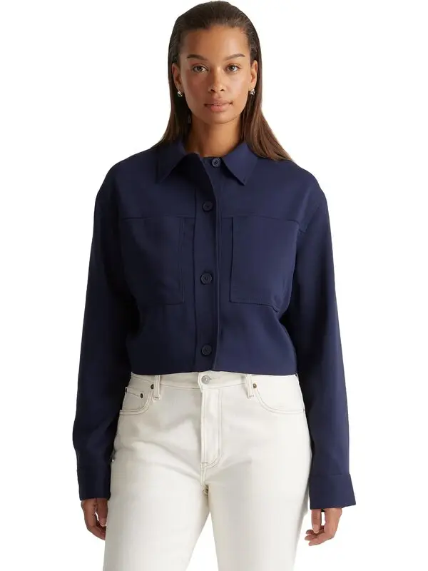 Quince Stretch Crepe Cropped Jacket - Navy