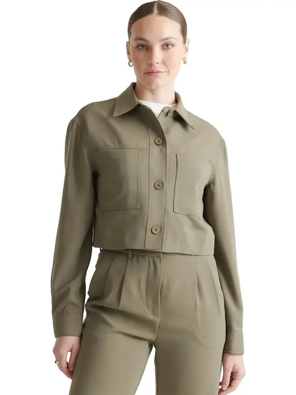 Quince Stretch Crepe Cropped Jacket - Olive