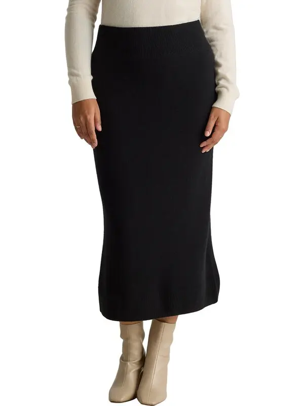 Quince Mongolian Cashmere Fitted Midi Skirt - Black