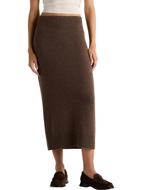 Quince Mongolian Cashmere Fitted Midi Skirt - Brown