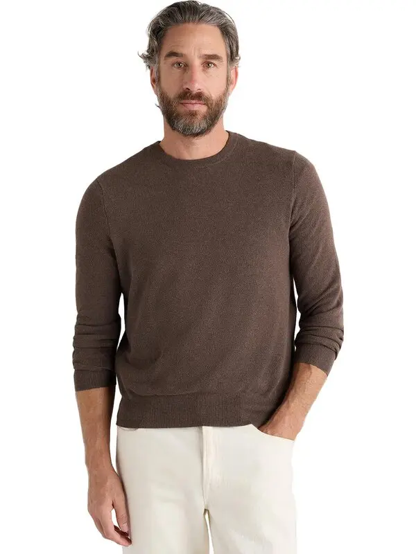 Quince Pique Crewneck Sweater - Heather Brown