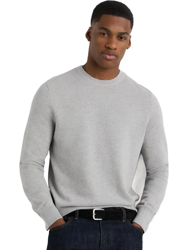 Quince Pique Crewneck Sweater - Light Heather Grey