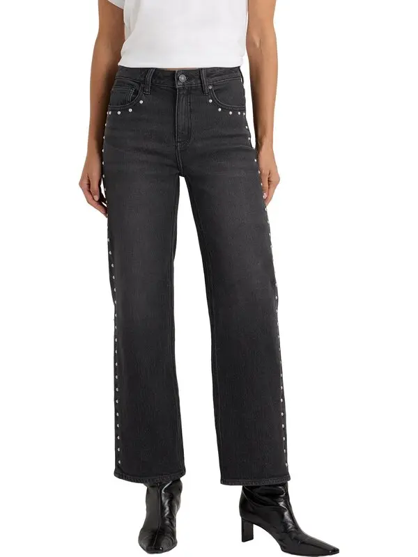 Quince Bella Stretch Studded Relaxed Straight Jeans - Charcoal Black