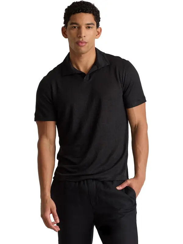 Quince 100% European Linen Jersey Polo - Black