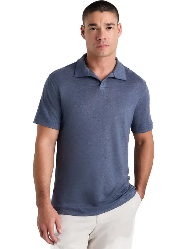 Quince 100% European Linen Jersey Polo - Faded Indigo