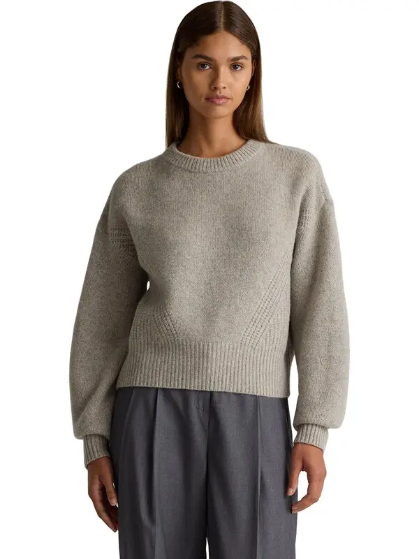Quince 100% Yak Wool Pointelle Relaxed Crew Neck Sweater - Warm Heather Grey