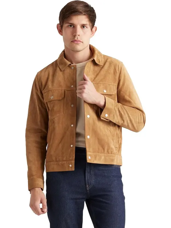 Quince Italian Suede Trucker Jacket - Cognac