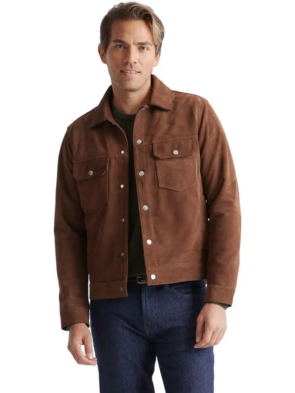 Quince Italian Suede Trucker Jacket - Dark Chestnut