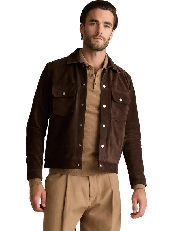 Quince Italian Suede Trucker Jacket - Espresso