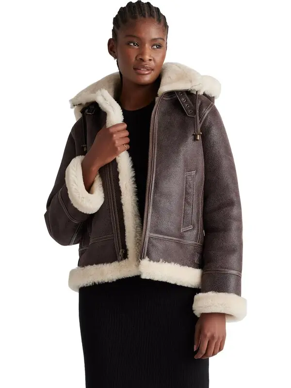 Quince Shearling Bomber Jacket - Dark Brown