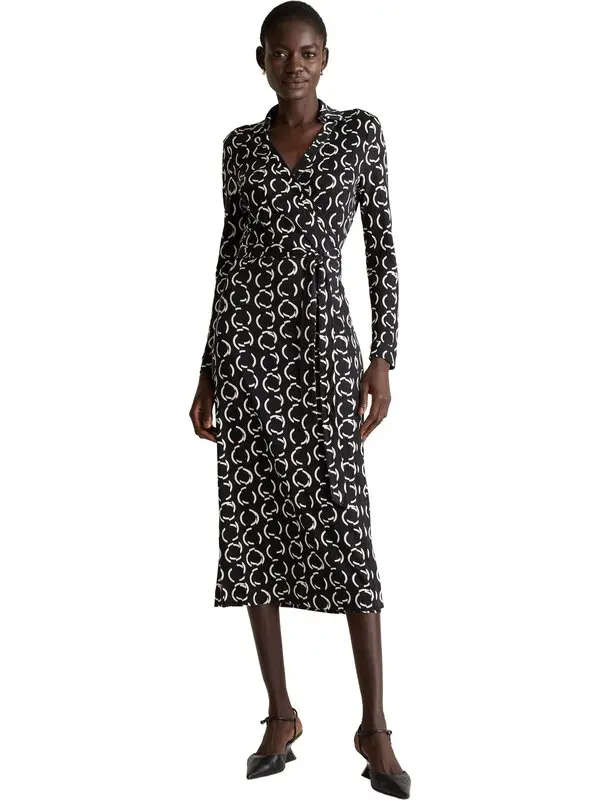 Quince 100% Silk Jersey Midi Wrap Dress - Circular Contrast