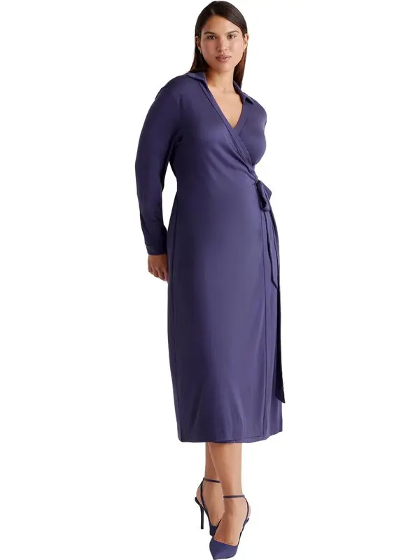 Quince 100% Silk Jersey Midi Wrap Dress - Navy