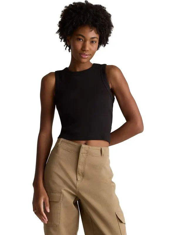 Quince Micro-rib Cropped Cutaway Tank Top - Black