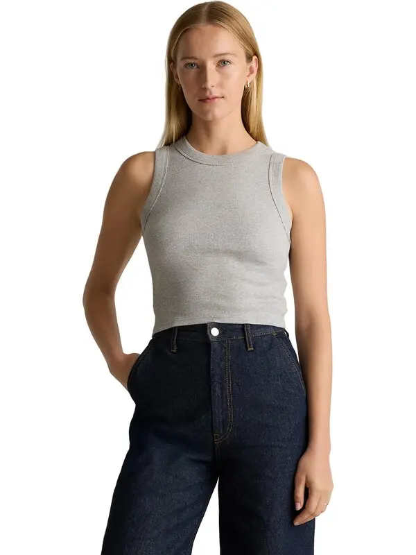 Quince Micro-rib Cropped Cutaway Tank Top - Heather Grey