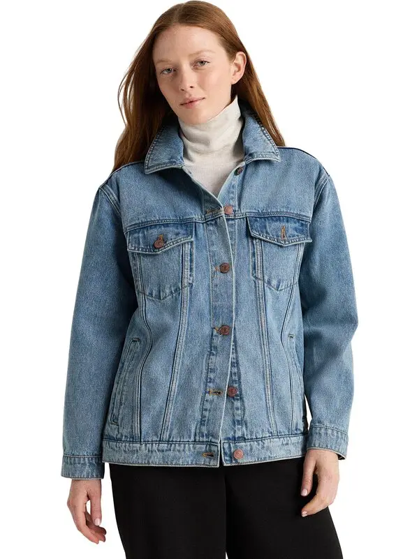 Quince Oversized Denim Trucker Jacket - Indigo Blue