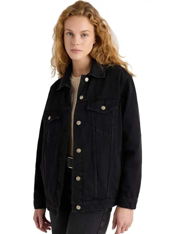 Quince Oversized Denim Trucker Jacket - Washed Black