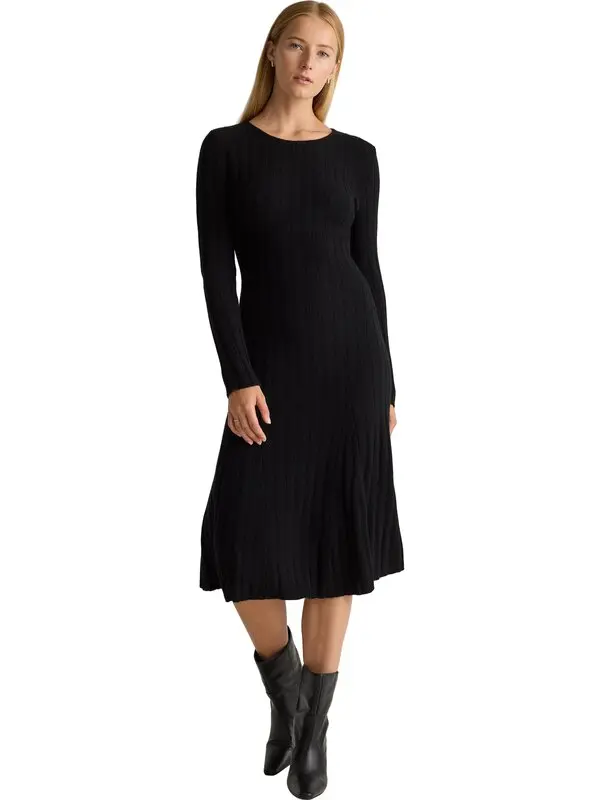 Quince Mongolian Cashmere Wide-rib Midi Dress - Black