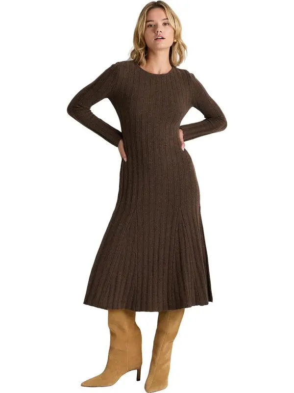 Quince Mongolian Cashmere Wide-rib Midi Dress - Brown