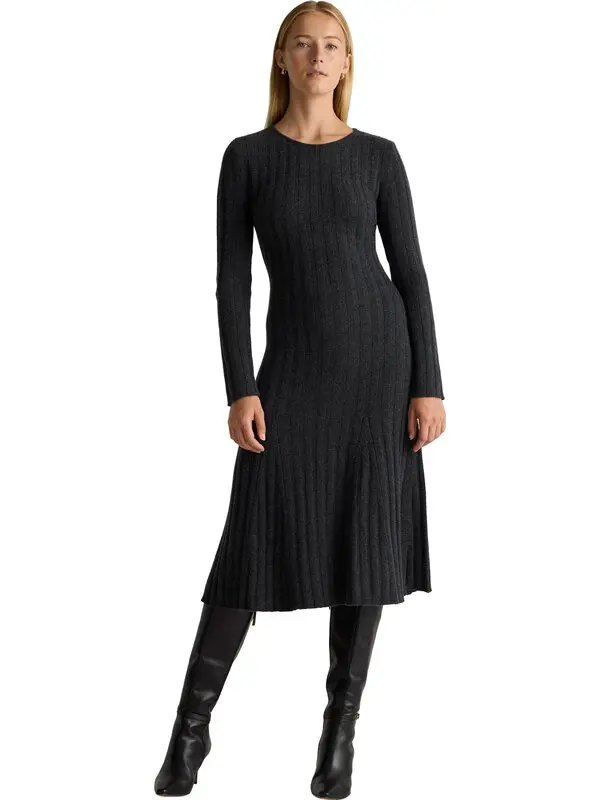 Quince Mongolian Cashmere Wide-rib Midi Dress - Heather Charcoal