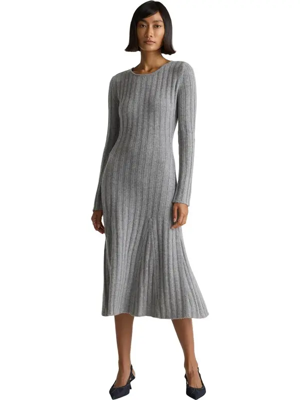 Quince Mongolian Cashmere Wide-rib Midi Dress - Heather Grey