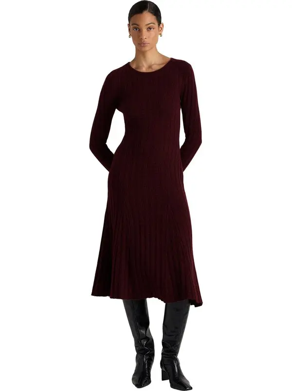 Quince Mongolian Cashmere Wide-rib Midi Dress - Rich Burgundy