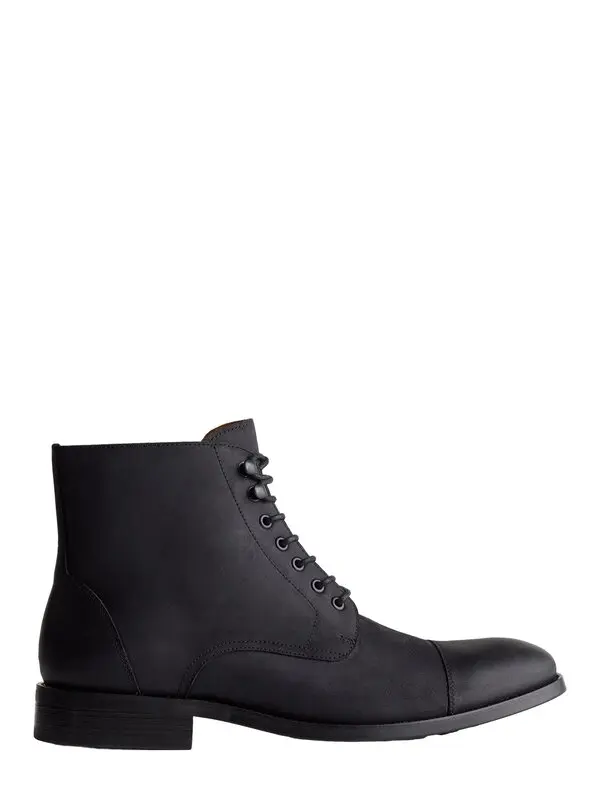 Quince Crafted Leather Cap Toe Lace-up Boots - Matte Black