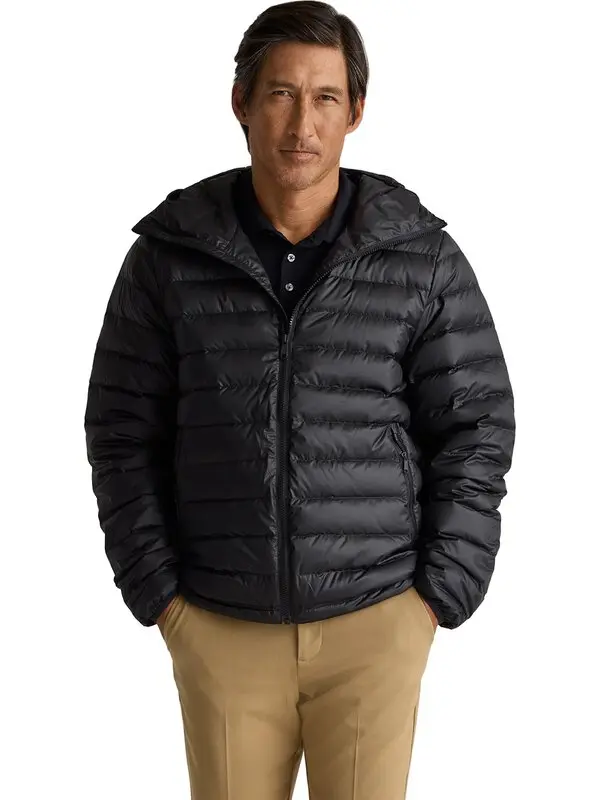 Quince Lightweight Down Packable Puffer Hooded Jacket - Black