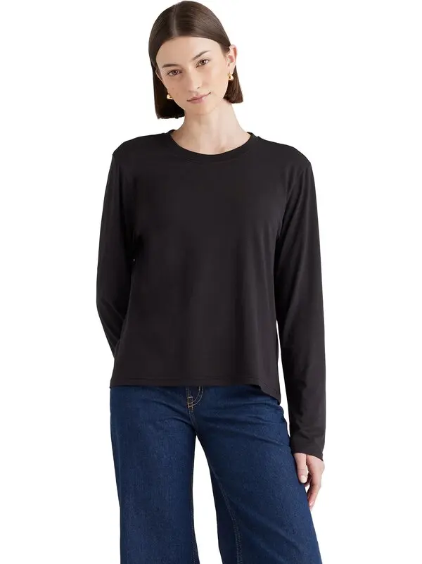 Quince Cotton Modal Relaxed Long Sleeve T-shirt - Black