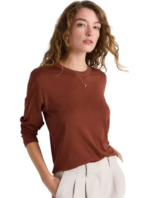 Quince Cotton Modal Relaxed Long Sleeve T-shirt - Redwood Brown