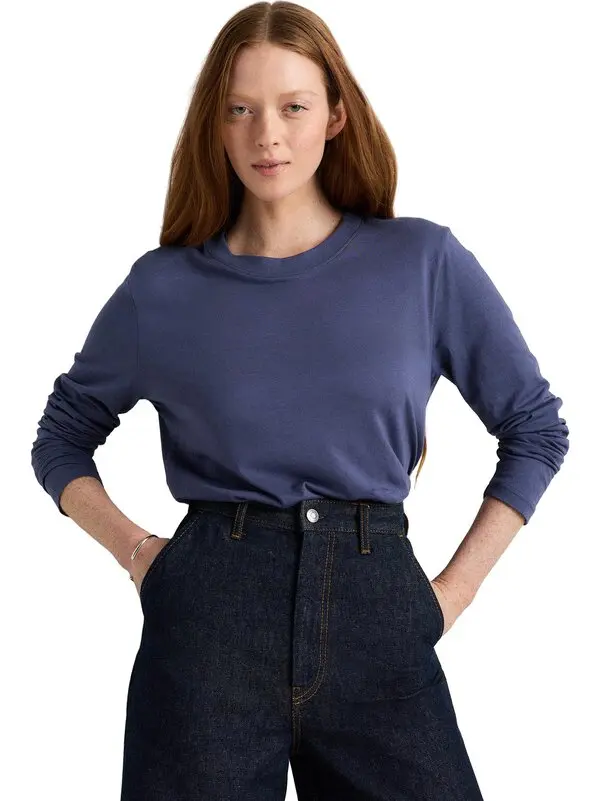 Quince Cotton Modal Relaxed Long Sleeve T-shirt - Storm Blue