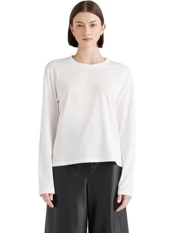 Quince Cotton Modal Relaxed Long Sleeve T-shirt - White