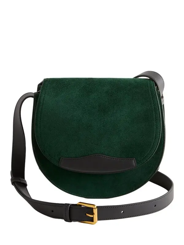 Quince Italian Suede Saddle Crossbody Bag - Emerald