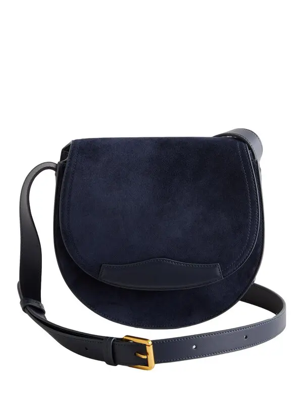 Quince Italian Suede Saddle Crossbody Bag - Midnight