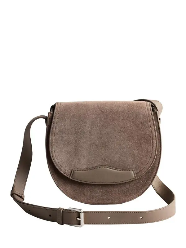 Quince Italian Suede Saddle Crossbody Bag - Pebble