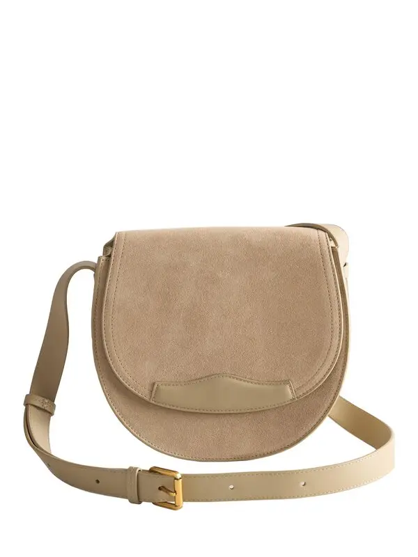 Quince Italian Suede Saddle Crossbody Bag - Sand