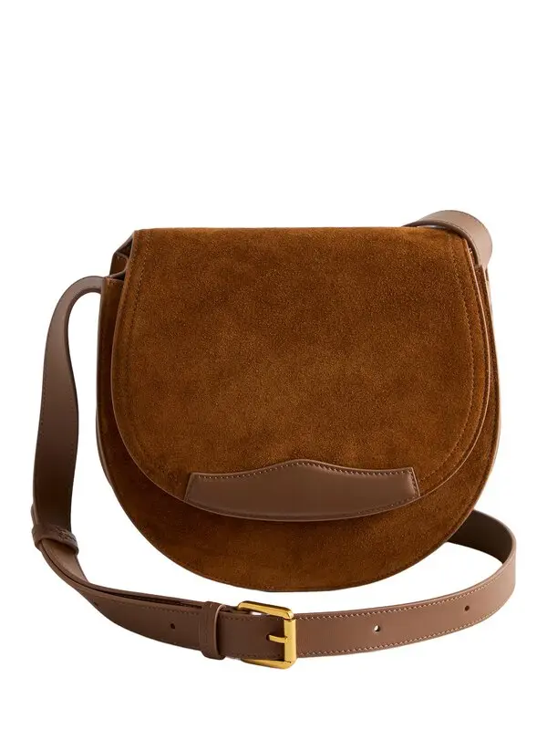Quince Italian Suede Saddle Crossbody Bag - Whiskey