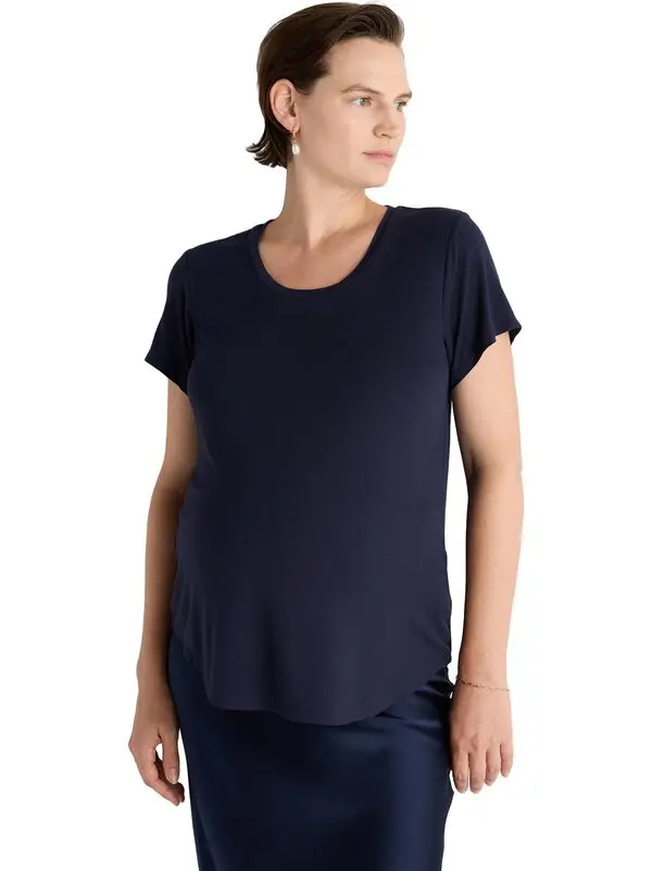 Quince Bamboo Jersey Nursing Scoop Neck T-shirt - Deep Navy