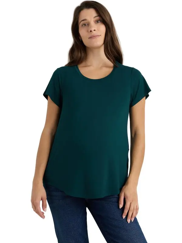 Quince Bamboo Jersey Nursing Scoop Neck T-shirt - Nocturnal Green