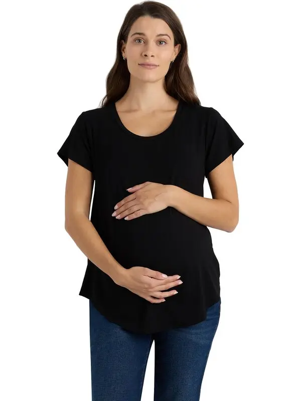 Quince Bamboo Jersey Nursing Scoop Neck T-shirt - True Black