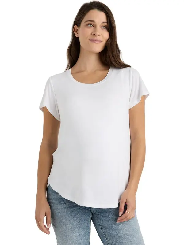 Quince Bamboo Jersey Nursing Scoop Neck T-shirt - White