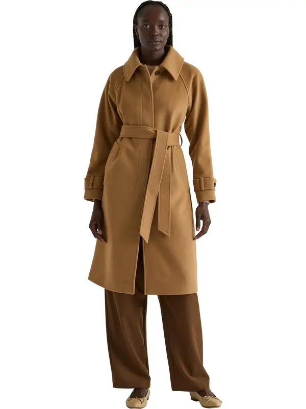 Quince Italian Wool Belted Point Collar Coat - Caramel