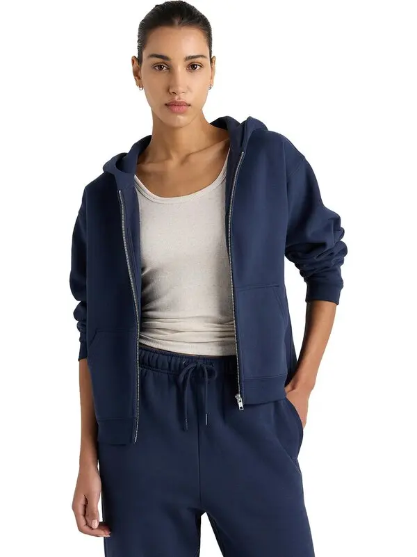 Quince Everyday Fleece Full-zip Hoodie - Washed Deep Navy