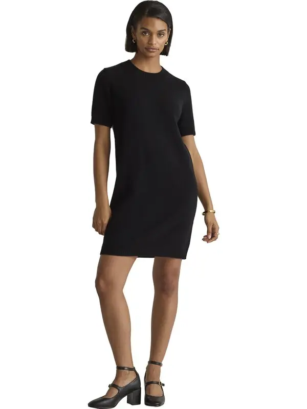 Quince Mongolian Cashmere Short Sleeve Mini Dress - Black