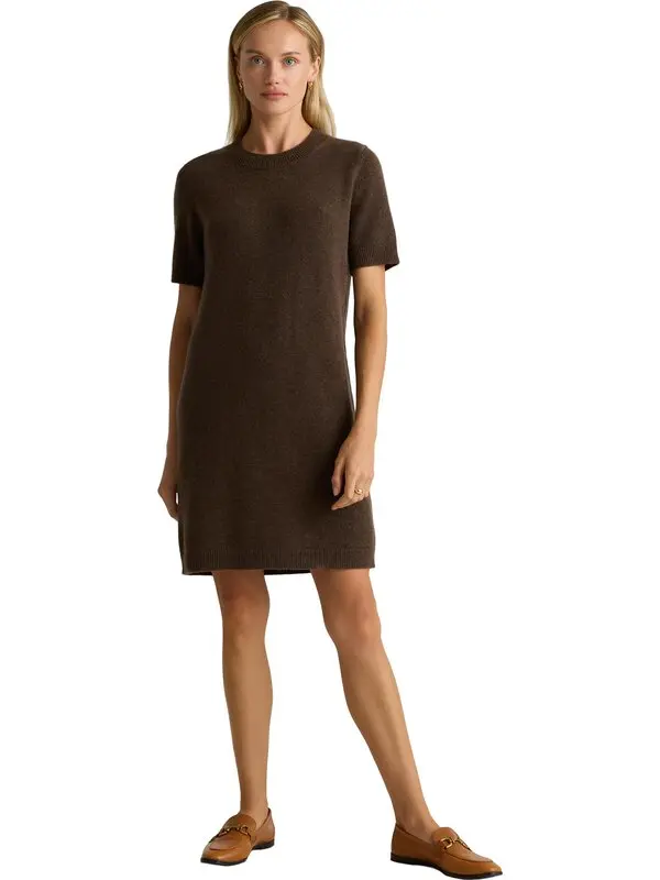 Quince Mongolian Cashmere Short Sleeve Mini Dress - Brown