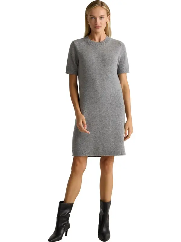Quince Mongolian Cashmere Short Sleeve Mini Dress - Heather Grey