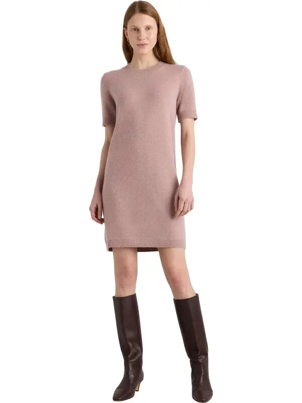Quince Mongolian Cashmere Short Sleeve Mini Dress - Heather Vintage Pink