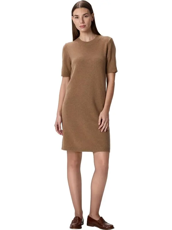 Quince Mongolian Cashmere Short Sleeve Mini Dress - Teak Brown