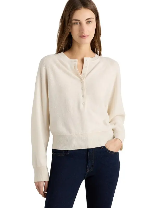Quince Mongolian Cashmere Dolman Sleeve Henley Sweater - Ivory