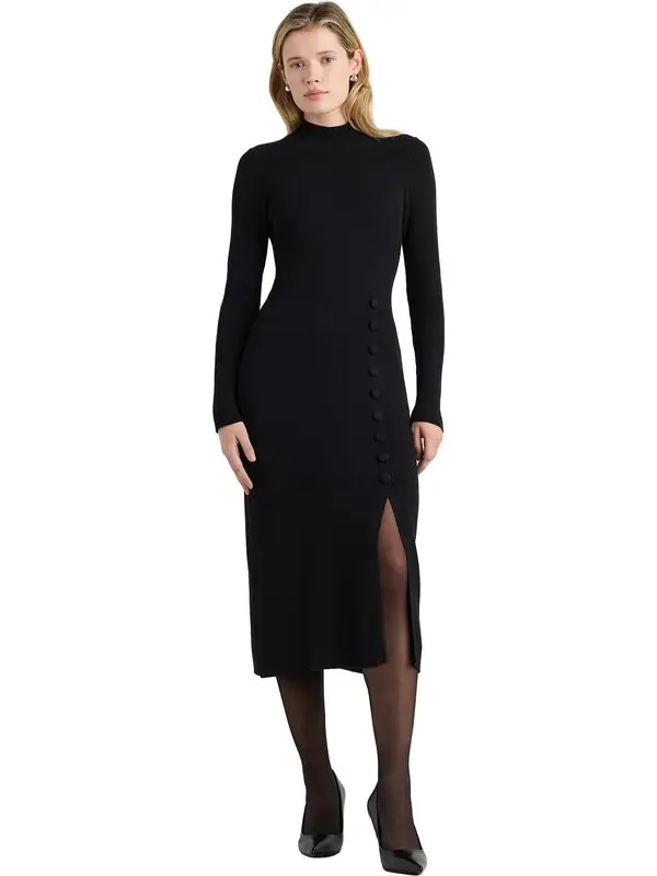 Quince Cotton Cashmere Side Slit Midi Dress - Black