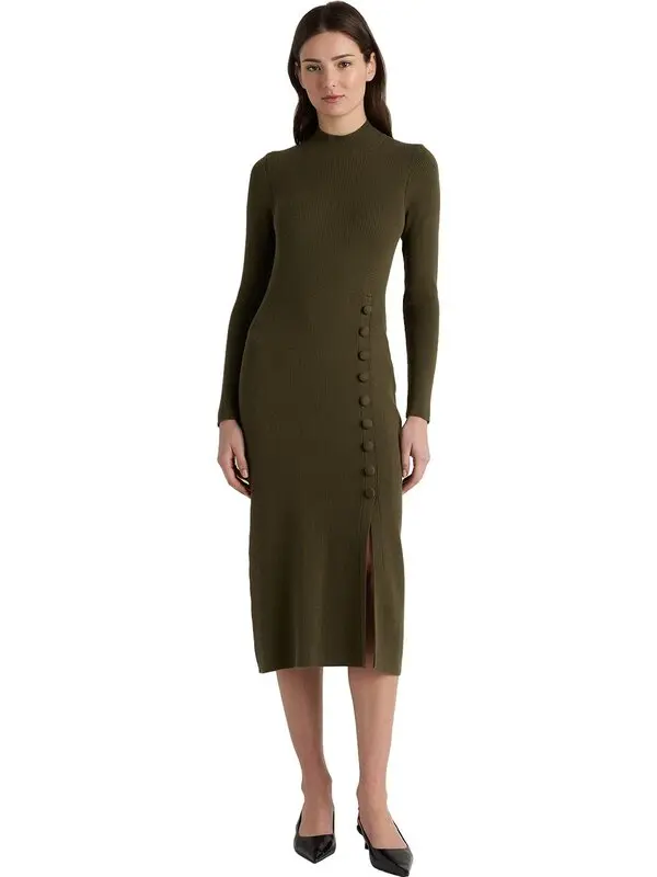 Quince Cotton Cashmere Side Slit Midi Dress - Olive